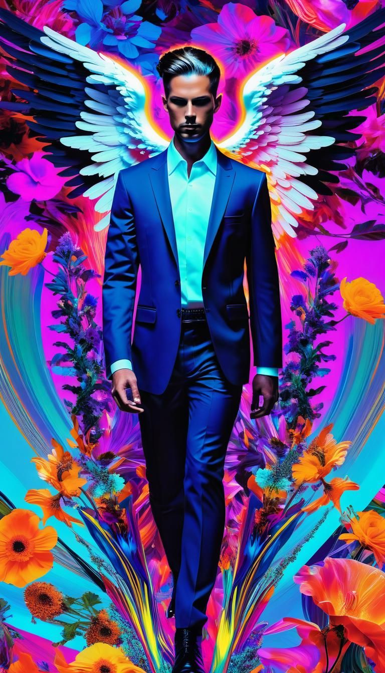 Distorted Unbalanced Reality floral glitch art vibrant electric male ...