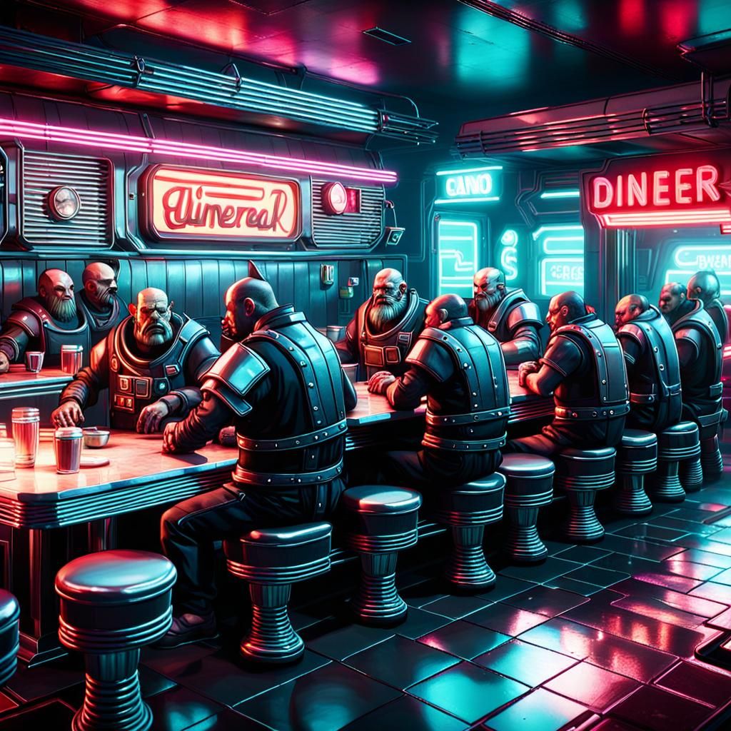 A dwarf-centric cyberpunk diner. - AI Generated Artwork - NightCafe Creator