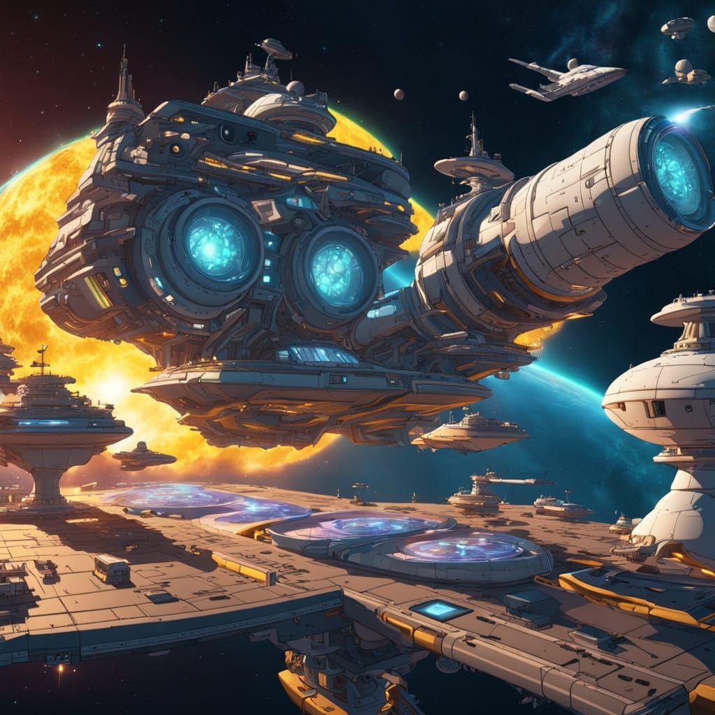 the simpsons looking at a futuristic multi ship docking port in outer ...