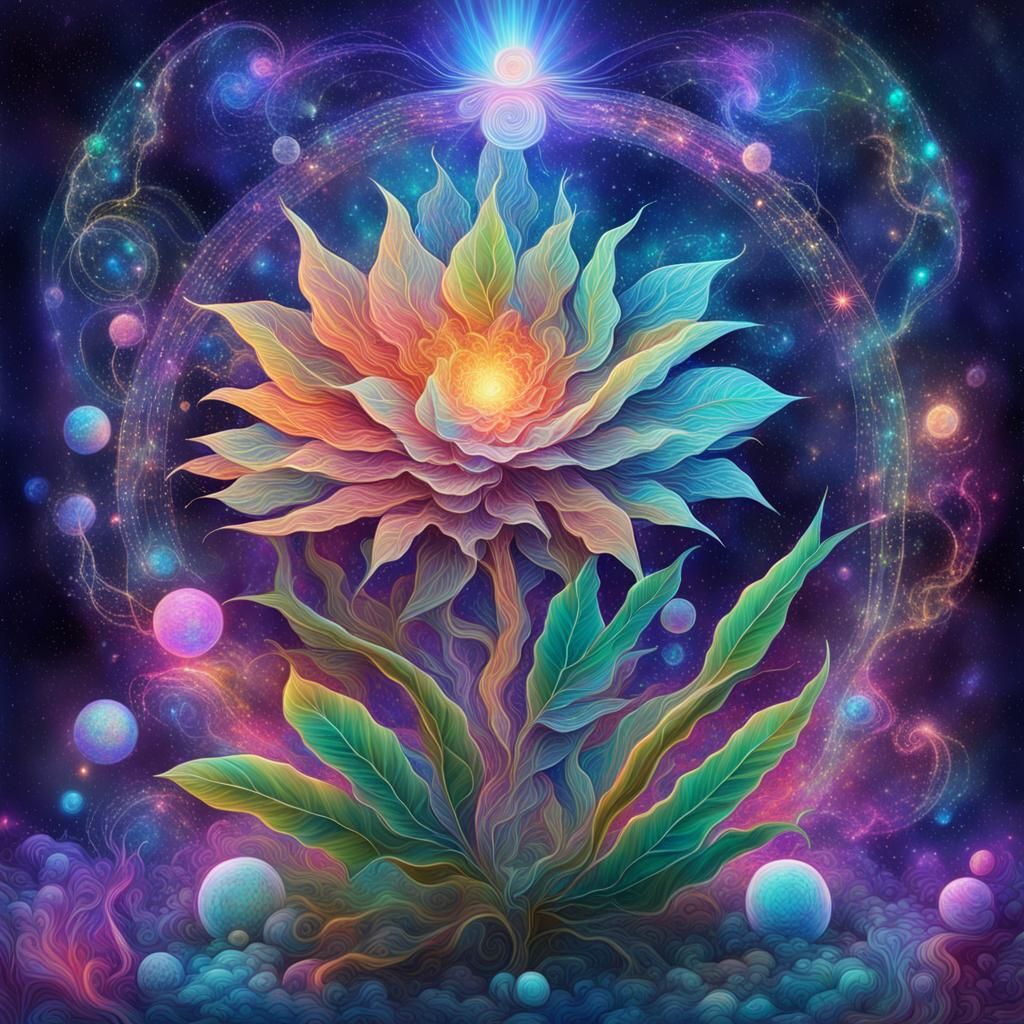 Magical healing plant 8k resolution holographic astral cosmic ...