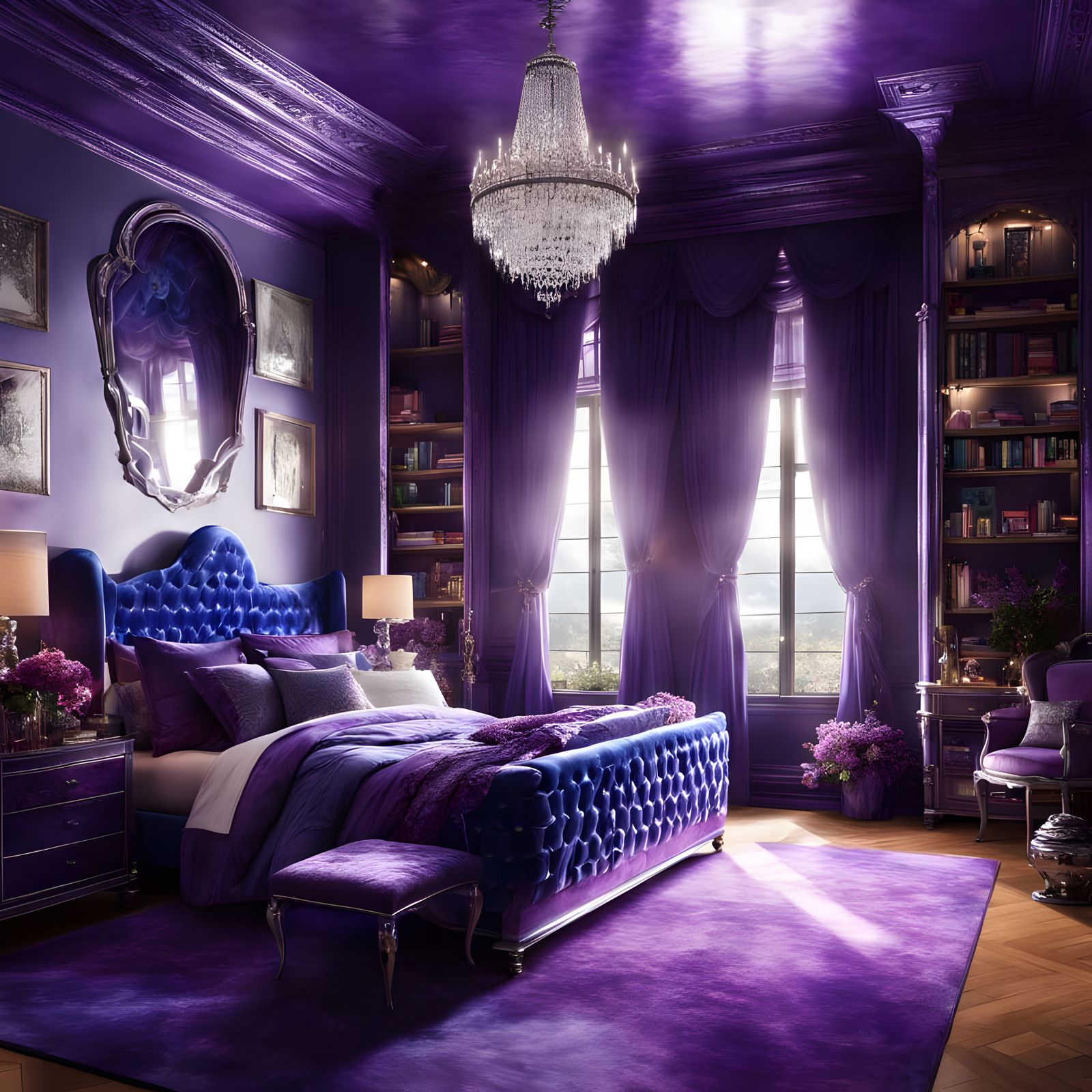 Shimmery pearlescent purple bedroom with Silver accents& Beautiful ...