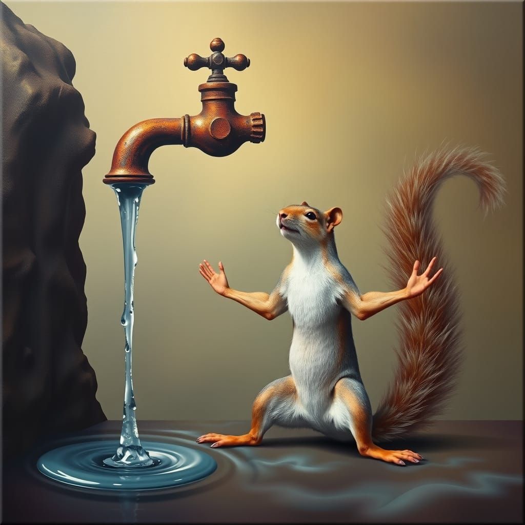 Surreal Squirrel Posing in Yoga Next to a Waterfal... - AI Art