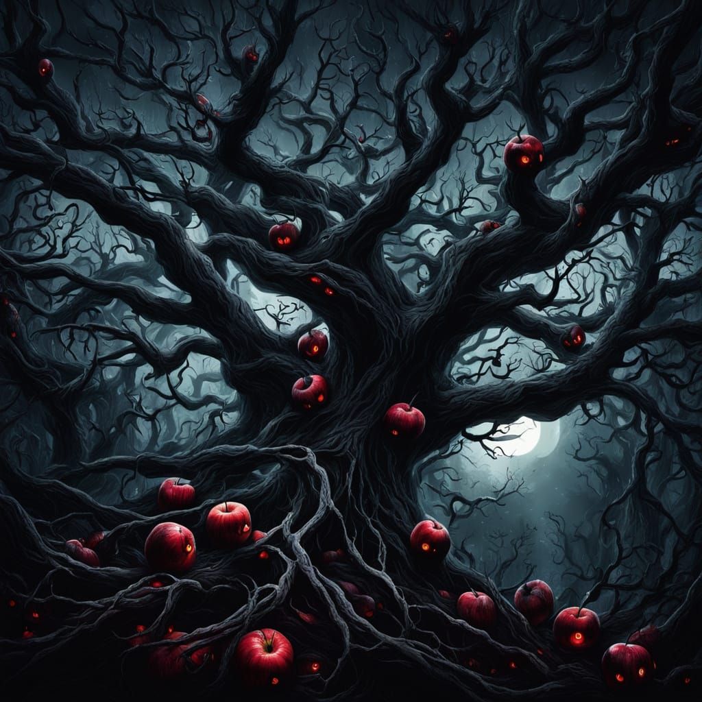 Gothic Horror Apples in Dark Forest - AI Art