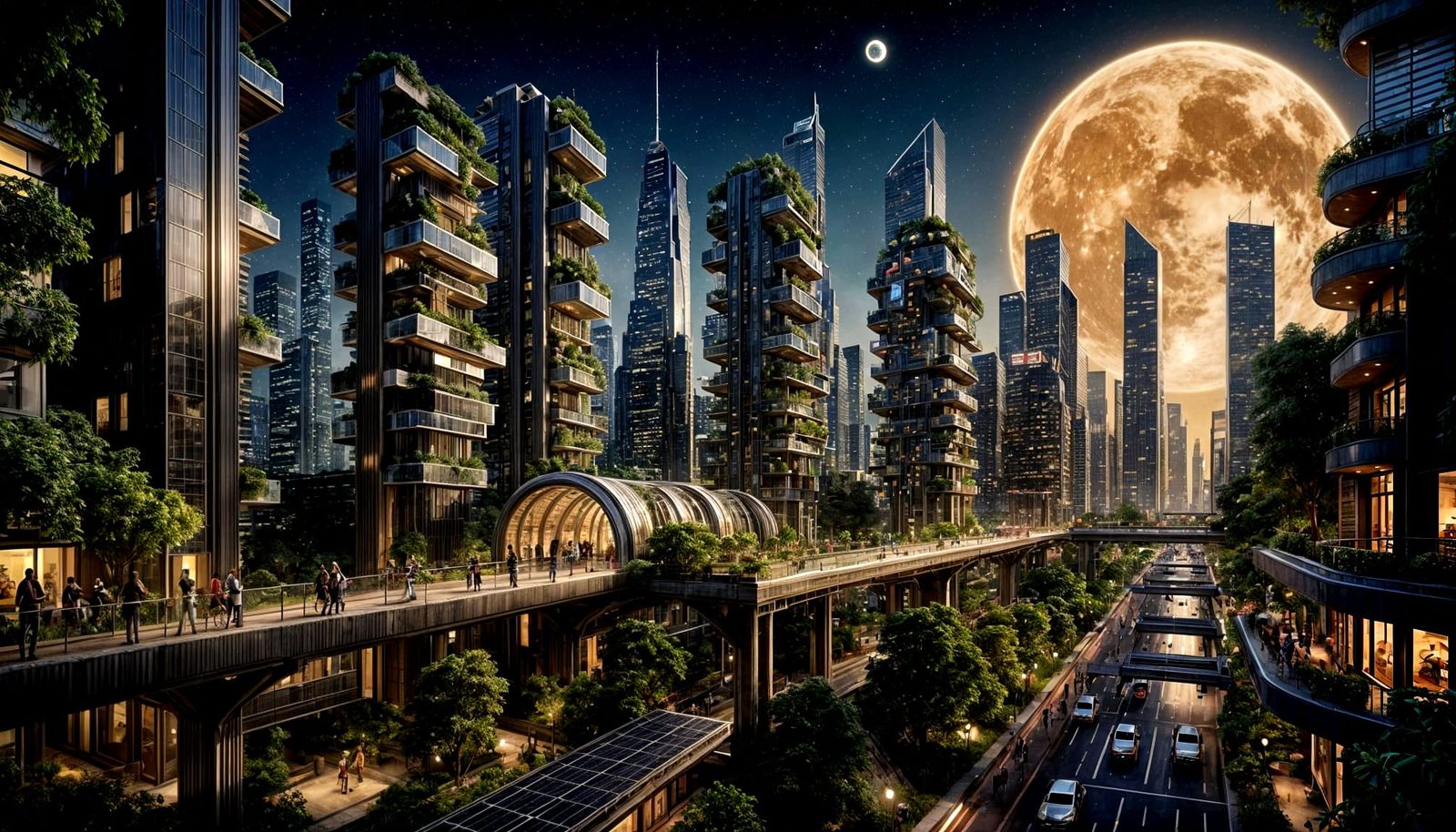 Solarpunk Cityscape at Night - Solarpunk Cityscape at Night