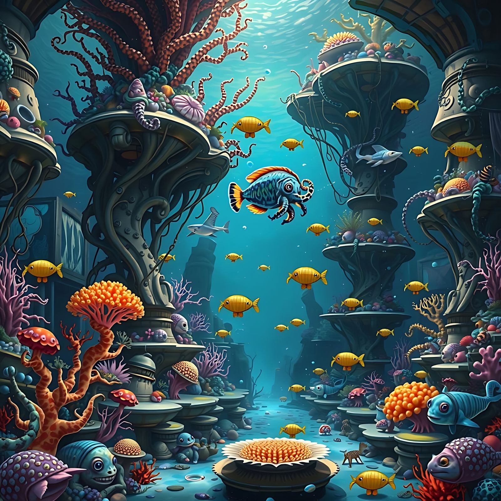 Vibrant Oceanic Realm with Enchanted Marine Life a... - AI Art