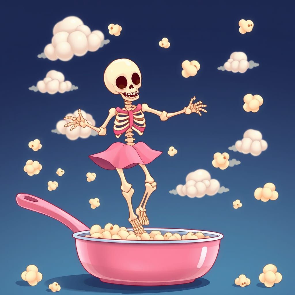 Popcorn Skeleton Dances in Kawaii Manga Style - AI Art