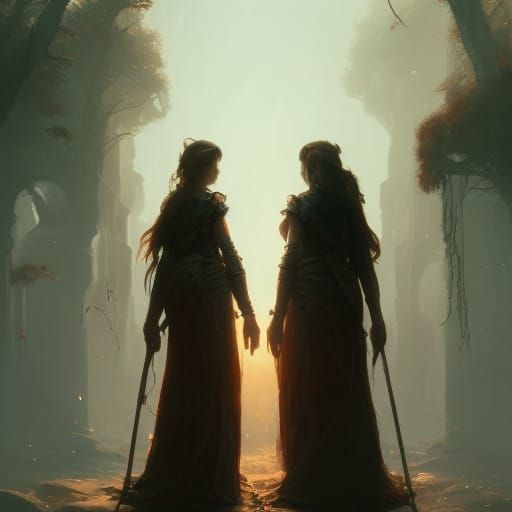 two sisters staring at each other - AI Generated Artwork - NightCafe ...