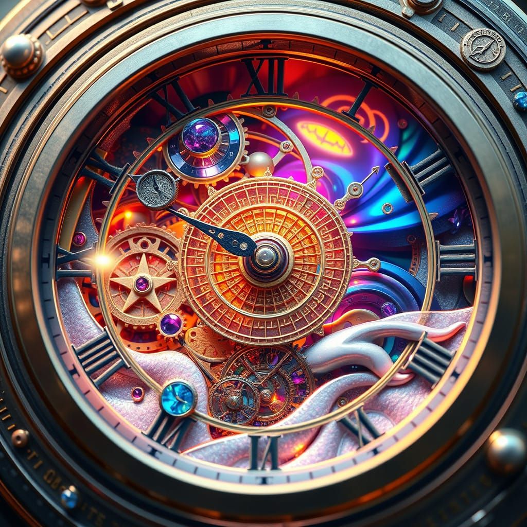 Surreal Clockwork World Erupts in Vibrant Iridesce... - AI Art
