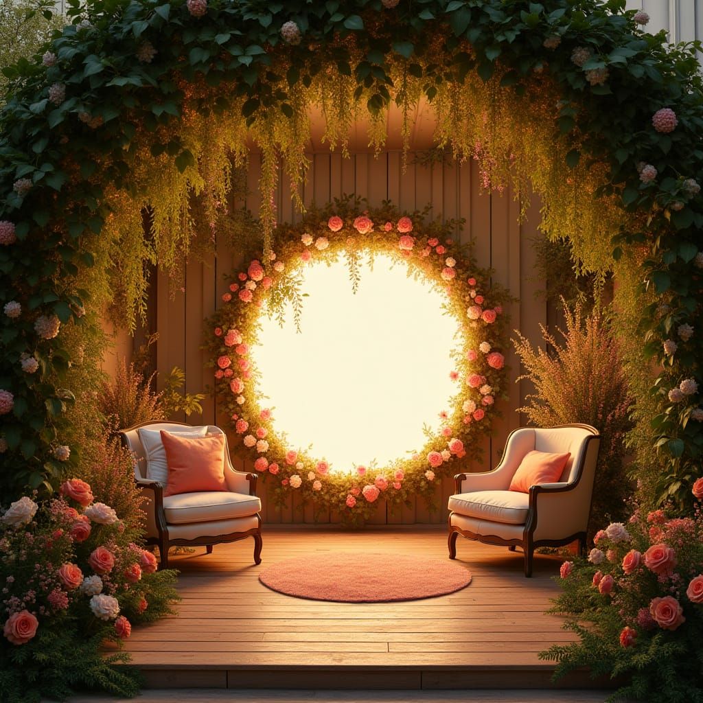 Whimsical Cottagecore Stage Design with Golden Glo... - AI Art