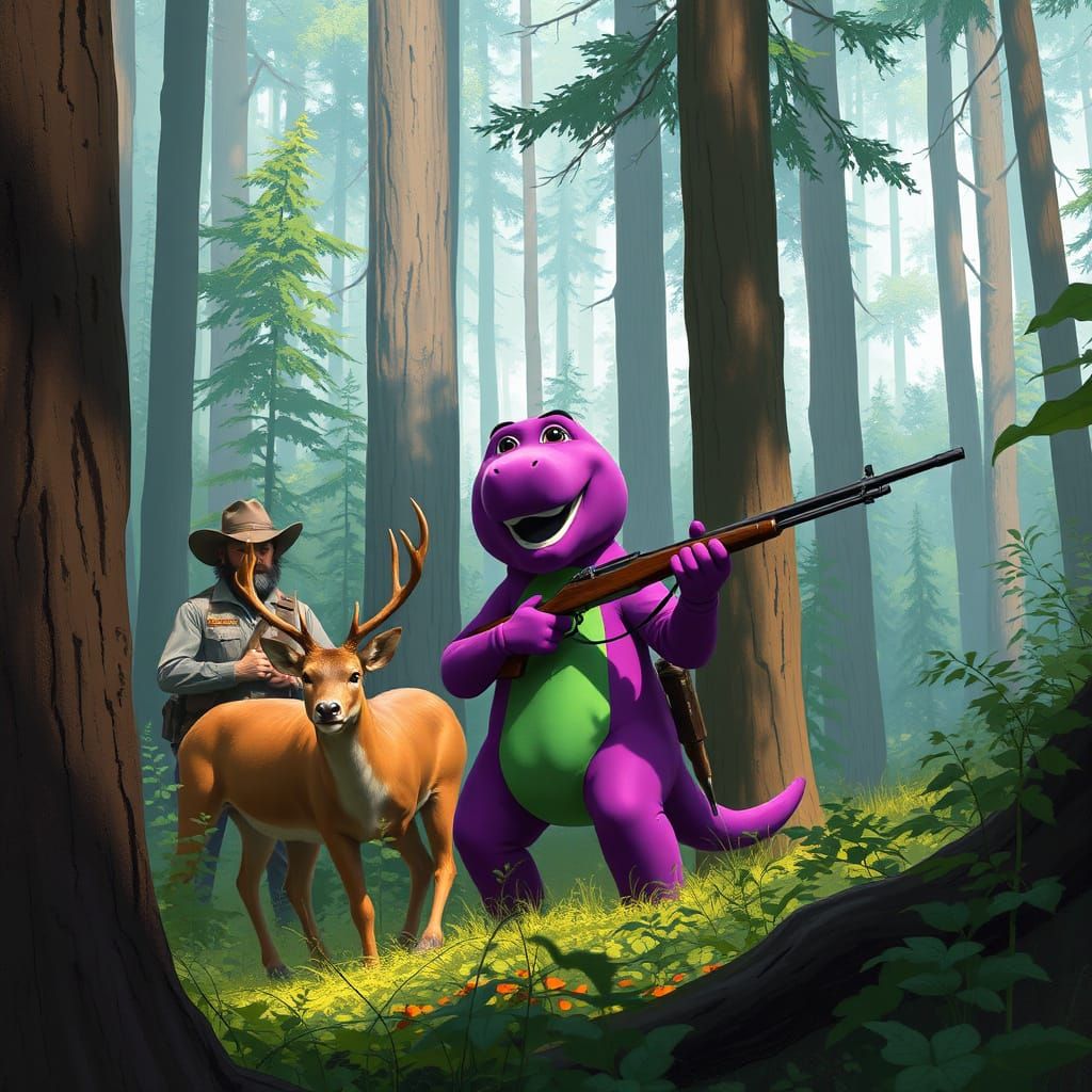 A Rifleman wearing a Barney The Purple Dinosaur costume was hunting for ...