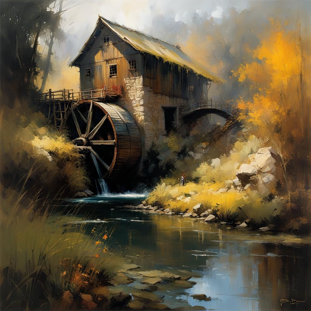 Old Mill, traditional - AI Generated Artwork - NightCafe Creator