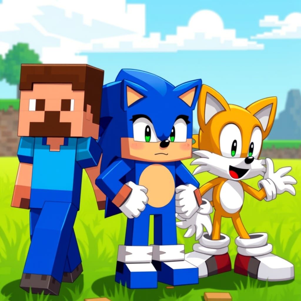 Pixelated Blocky Portrait of Steve with Sonic and ... - AI Art