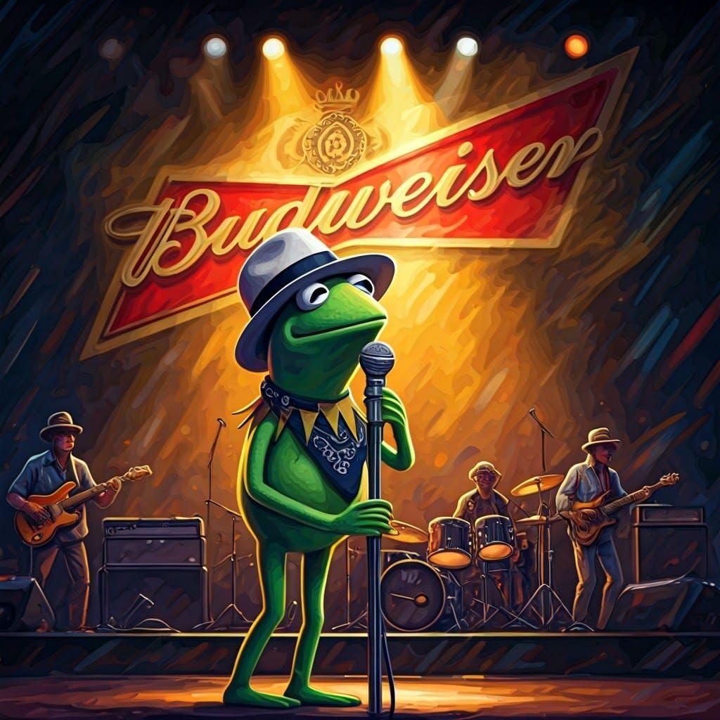 Kermit the frog, resplendent in a crisp, snowy white fedora and a black ...