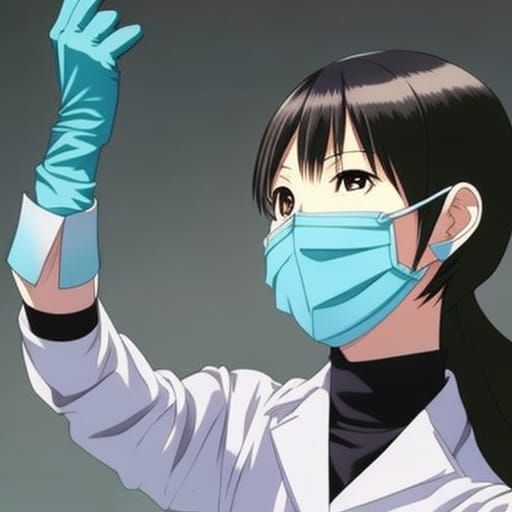 Female dentist wearing gloves and a surgical mask. by artist "anime ...