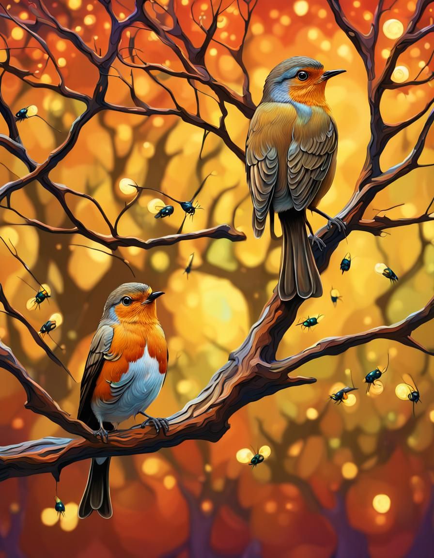 American Robins In Abstract Forest - AI Generated Artwork - NightCafe ...