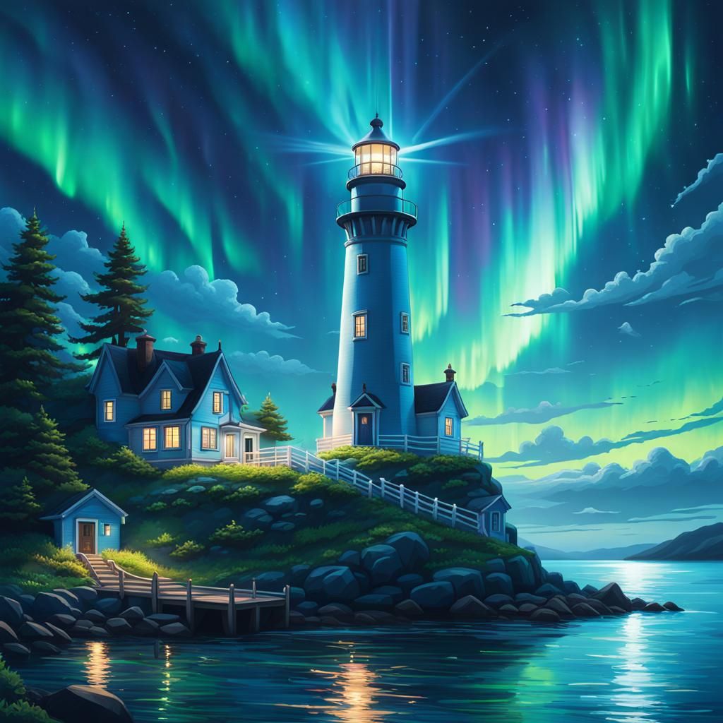 Blue lighthouse - AI Generated Artwork - NightCafe Creator