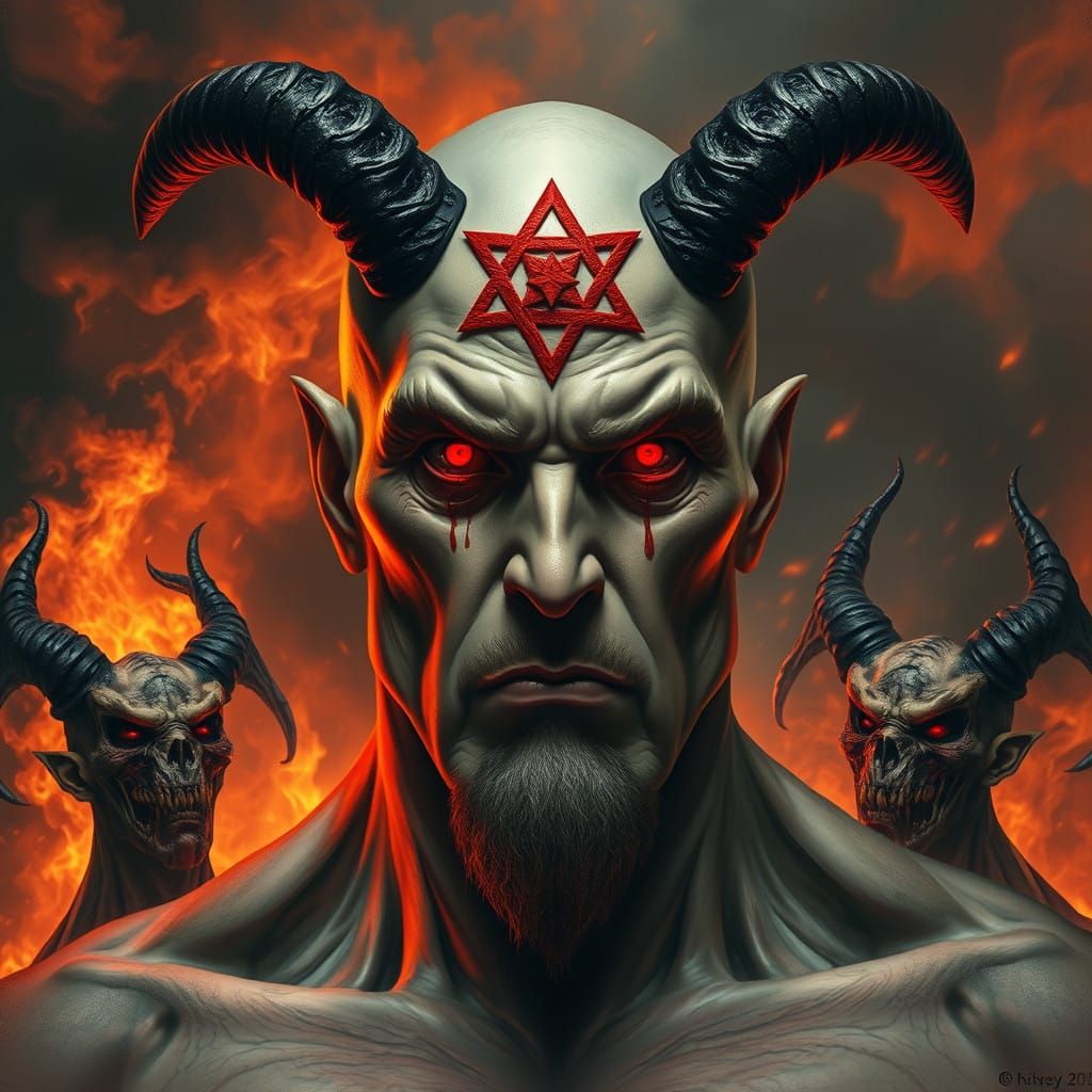 A hyperrealistic, highly detailed, dark, ominous, evil figure with ...