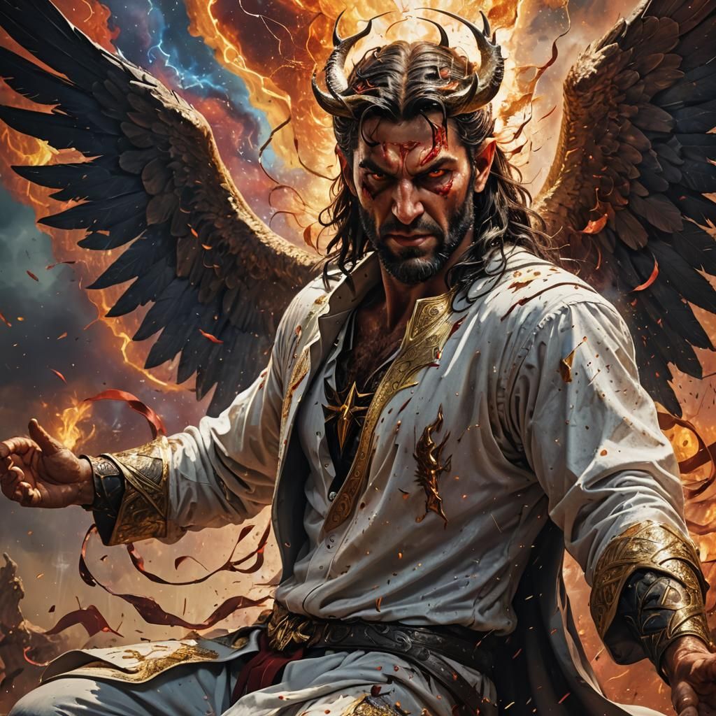 in the biblical caotic scenario, Lucifer feels the wrath of god strking ...