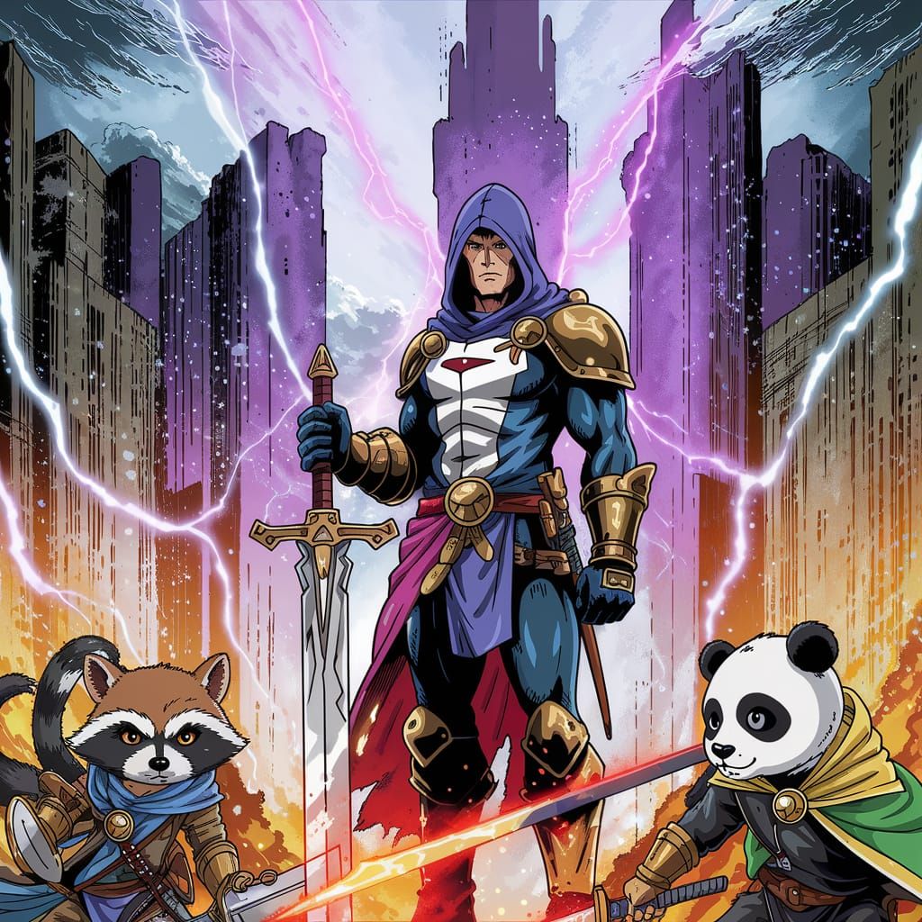 Glowing Knights in a Fiery Storm - AI Art