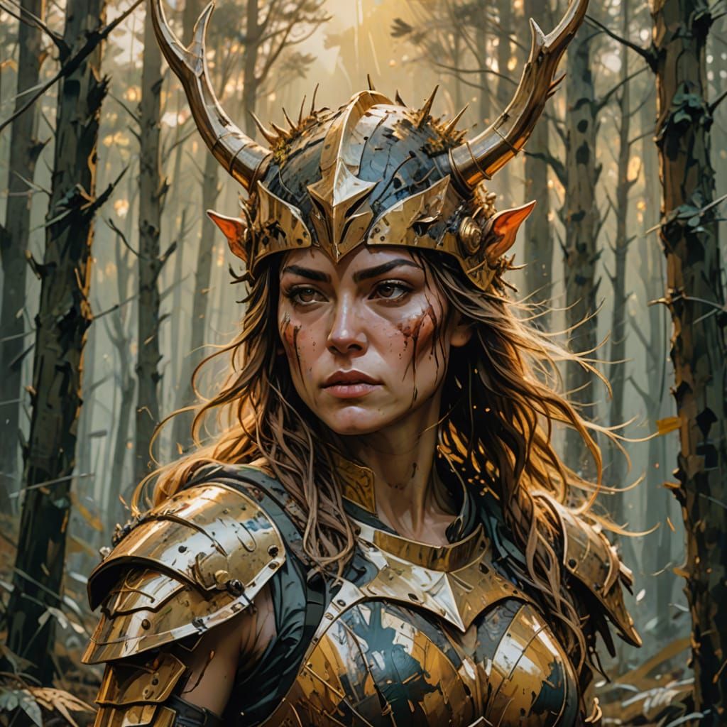 Warrior Woman Leads Her Army Through a Forest Clea... - AI Art