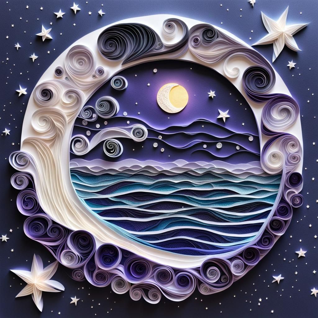 Whimsical Starry Night Dreamscape in Layered Paper Art