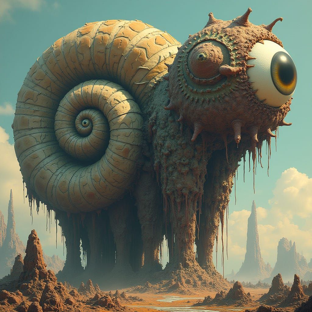 a spiral snail head humanoid, zombie creature Mandelbrot head, half ...