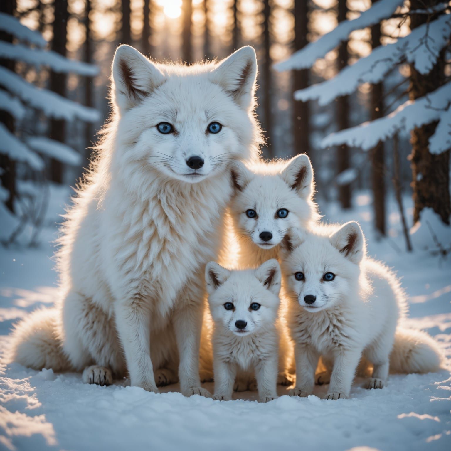 Snowy Realm of Fluffy Arctic Fox Cubs - AI Art