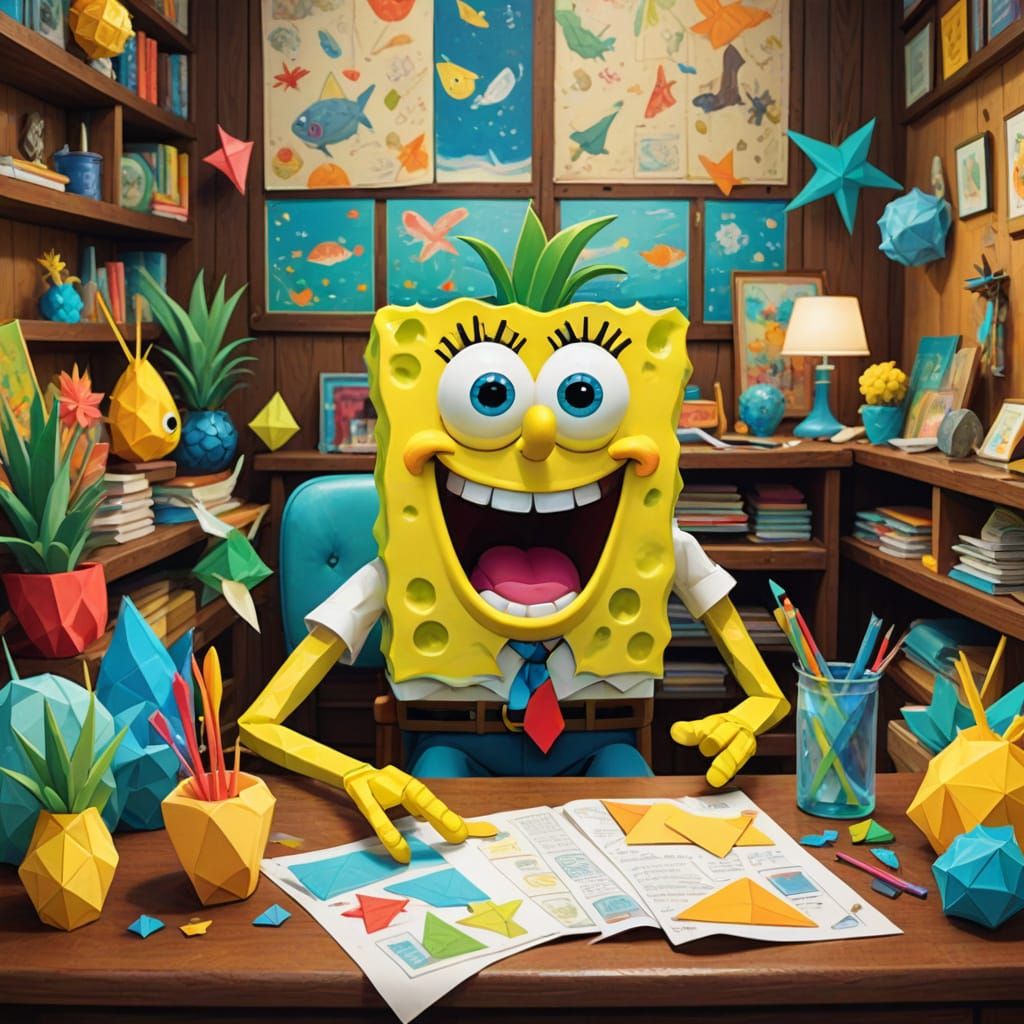 SpongeBob Creates Origami Masterpiece with Agile T... - AI Art