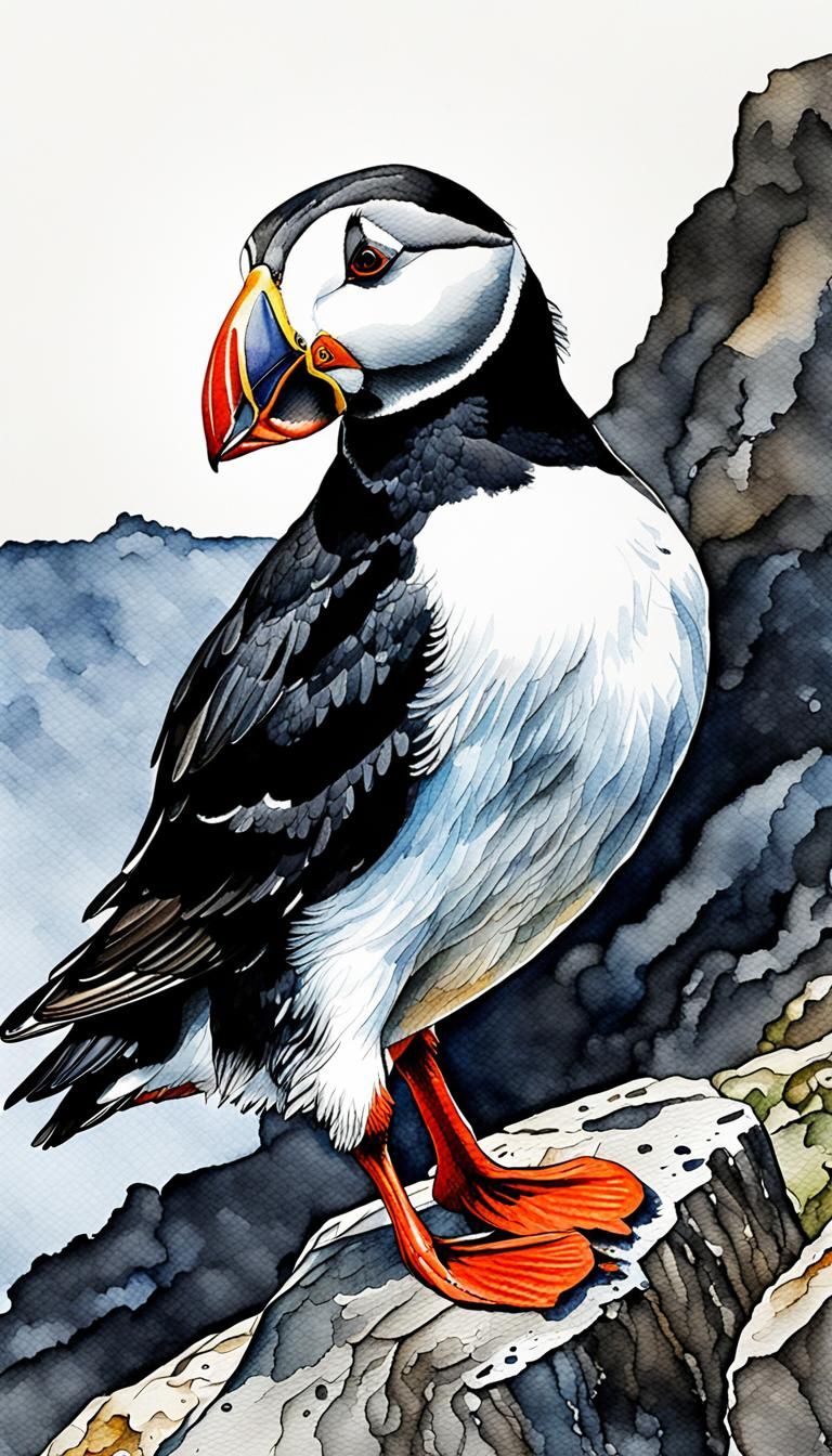 Puffin Watercolour - AI Generated Artwork - NightCafe Creator