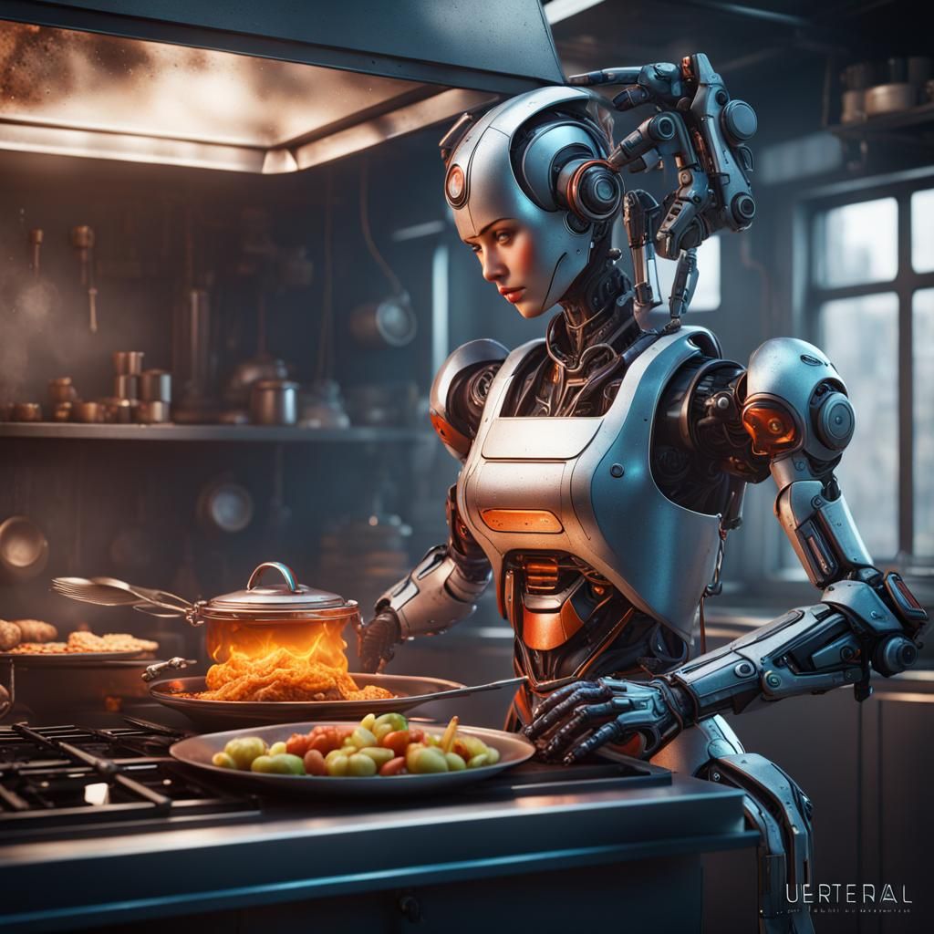 Maiden lady robot cooking - AI Generated Artwork - NightCafe Creator