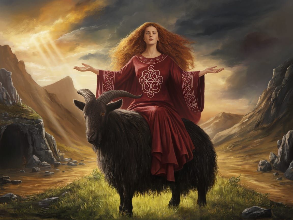 ((A stunning hyperrealistic oil painting of a majestic Basque goddess ...