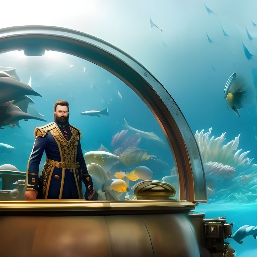 Captain Nemo Standing in the Observation Dome of His Mighty Submarine ...