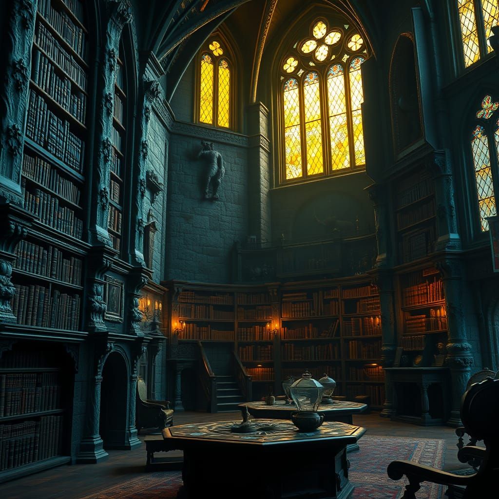 Library in an ancient castle - Ancient Castle Library in Hyp...
