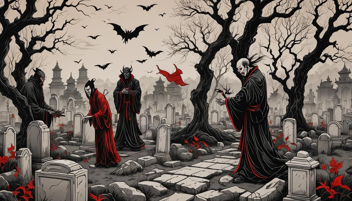 Creepy ancient Chinese hopping vampires in graveyard II - AI Generated ...