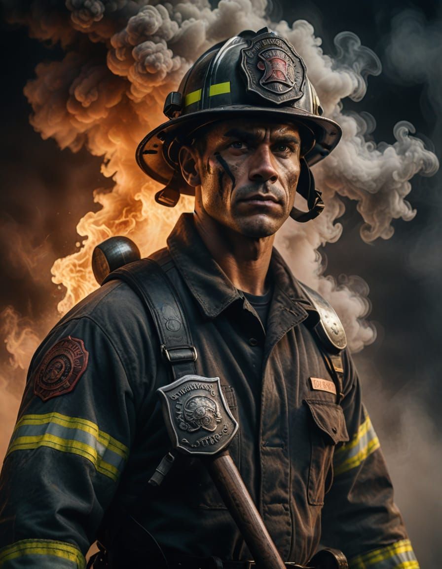 Epic portrait of a firefighter - Hyper-Realistic Firefighter...