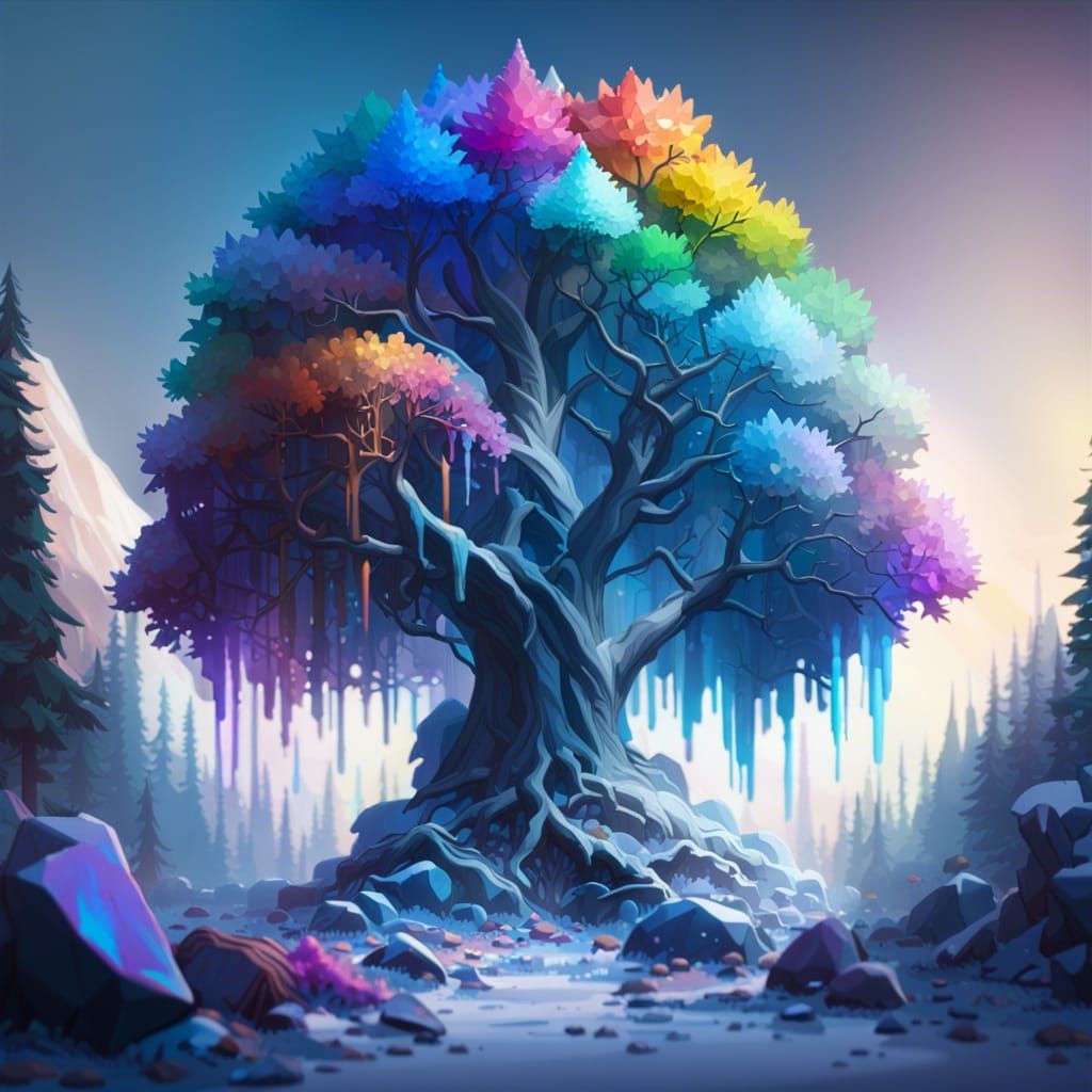 rainbow crystal ice tree - AI Generated Artwork - NightCafe Creator