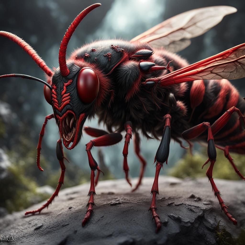 Demonic red and black monster wasp - AI Generated Artwork - NightCafe ...