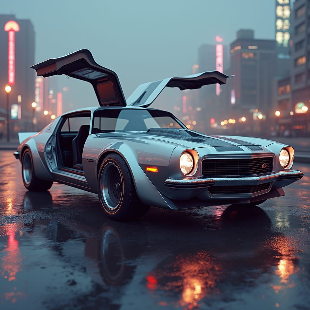 Futuristic Chevy Nova Camaro Fusion in Cyberpunk C... - AI Art