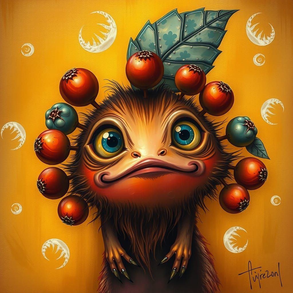 Copper Berry Monster Foo - Whimsical Copper Creature in Fant...