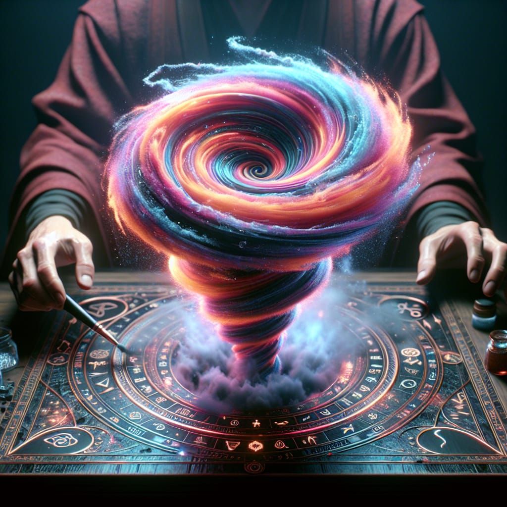 An incredible double helix style liquid smoke tornado on a magician’s ...