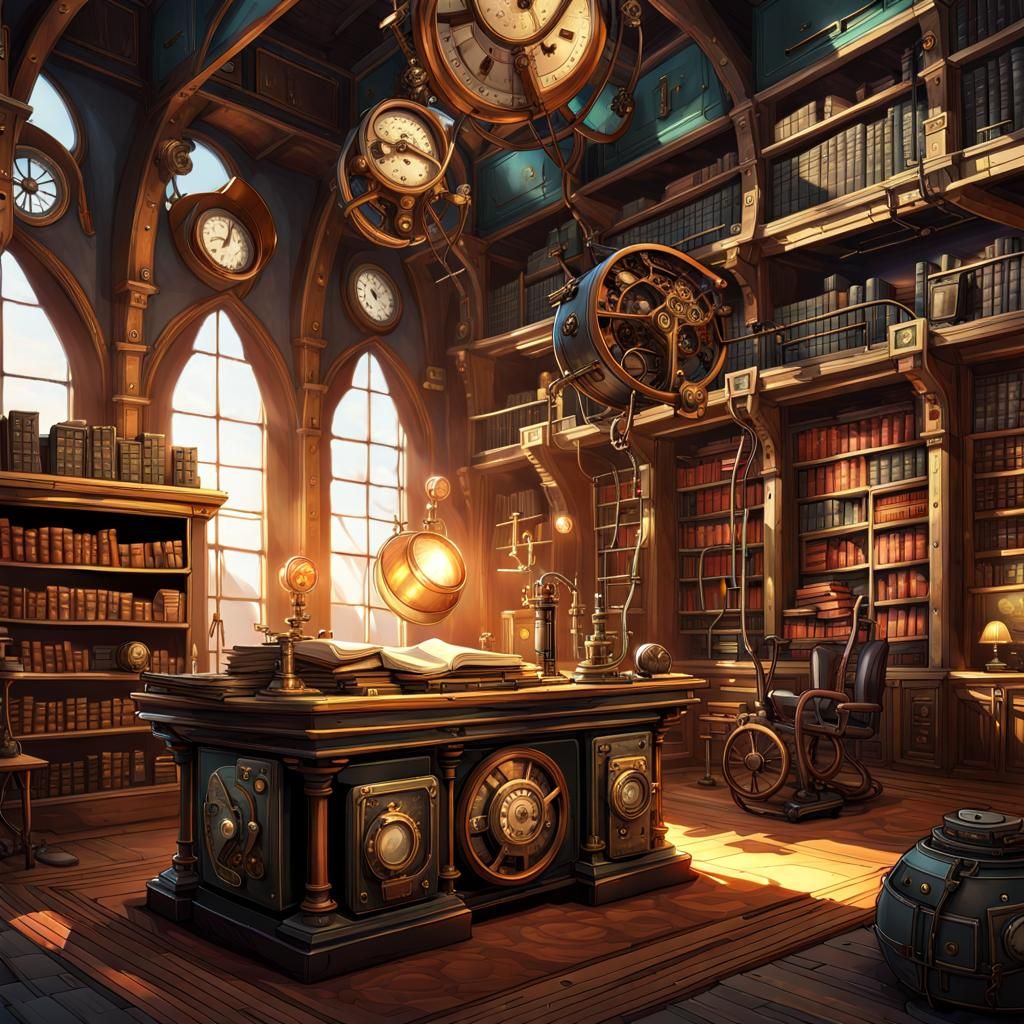 Steampunk Library v11 - AI Generated Artwork - NightCafe Creator