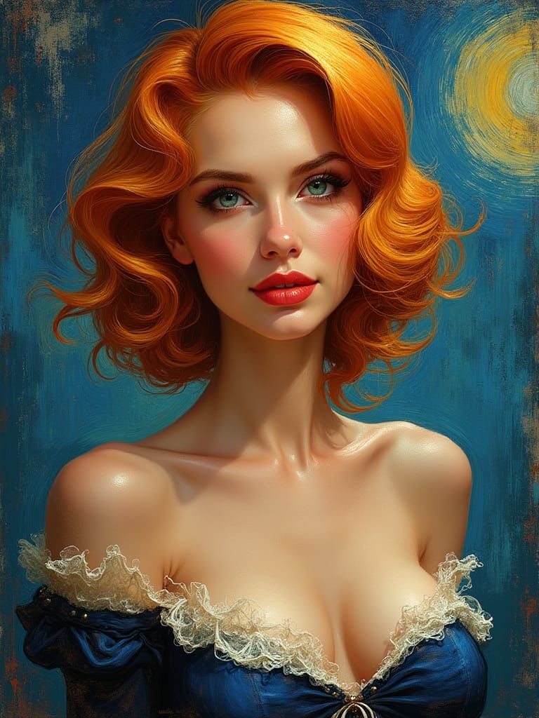 Radiance of the Scarlet Muse - Elegant Post-Impressionist Pi...