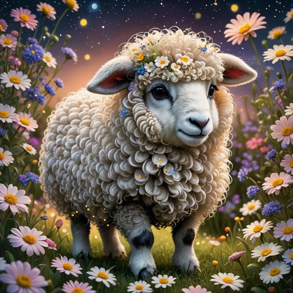 Cute Sheep in Wildflowers - AI Generated Artwork - NightCafe Creator