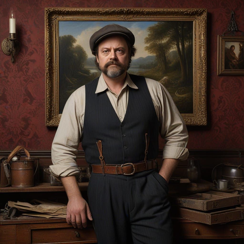 Nick Offerman in Victorian Workingman's Attire, Pa... - AI Art