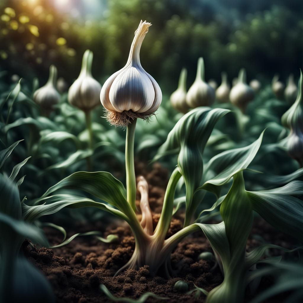 H.R. ginger style super focused and clear photograph of one garlic ...