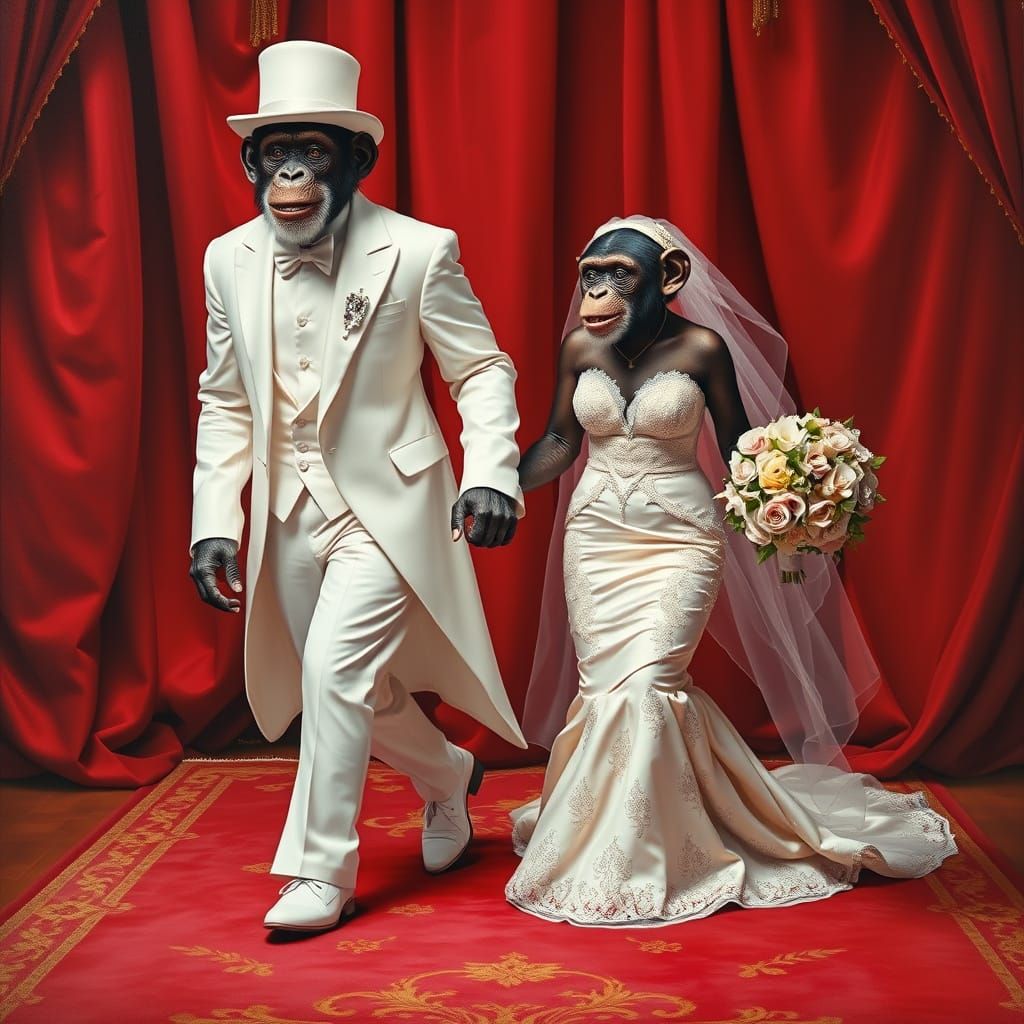 Chimpanzee wedding outfit models. - Regal Chimpanzee Couple ...