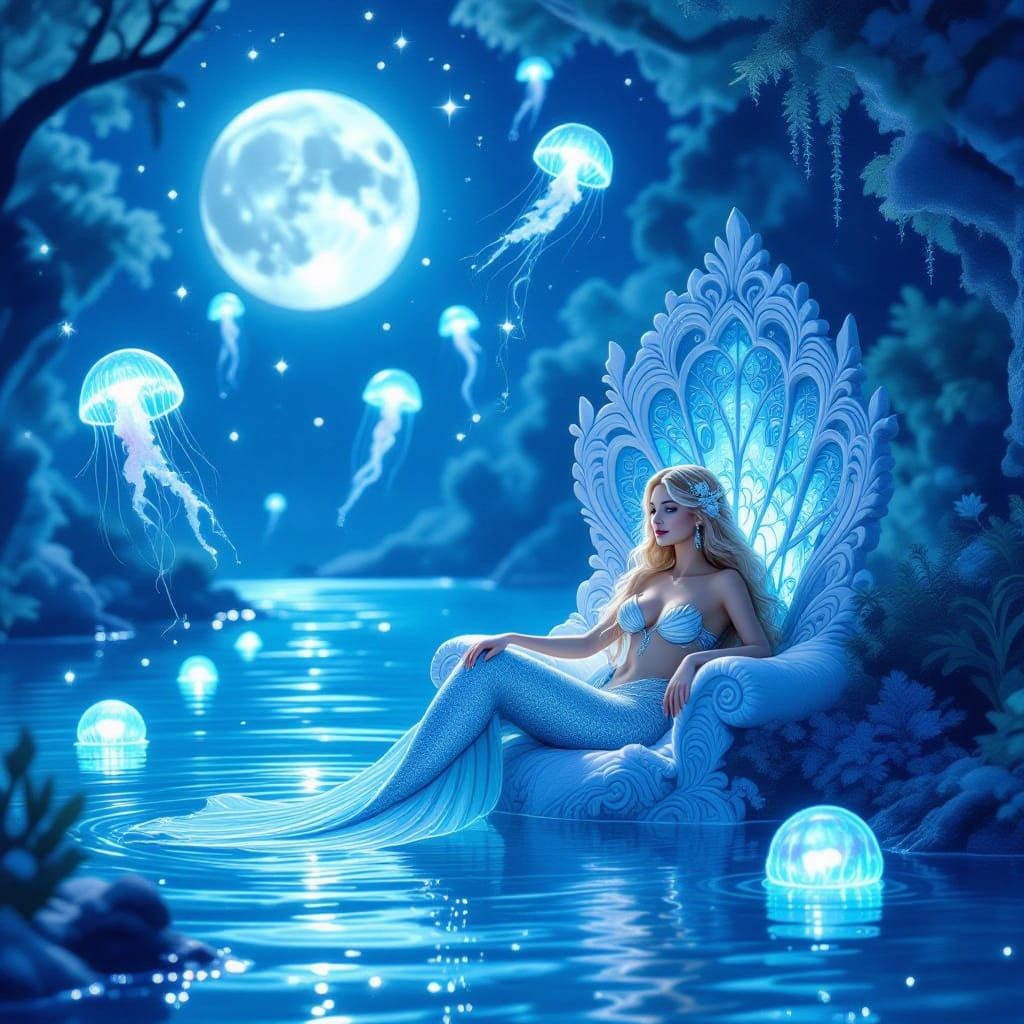 The Siren - Ethereal Mermaid in Moonlit Lagoon