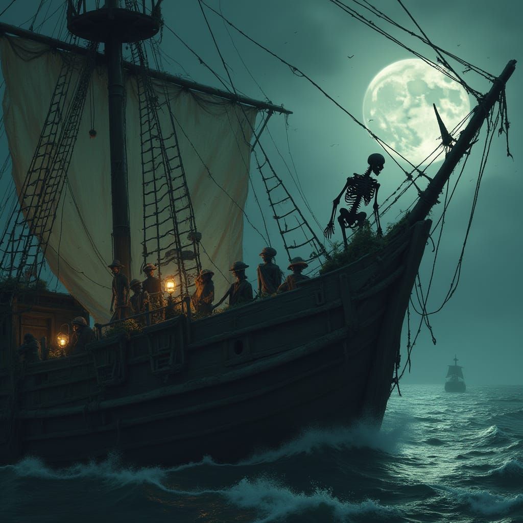 Pirate skeletons on a ship - Pirate Skeletons in a Haunting,...