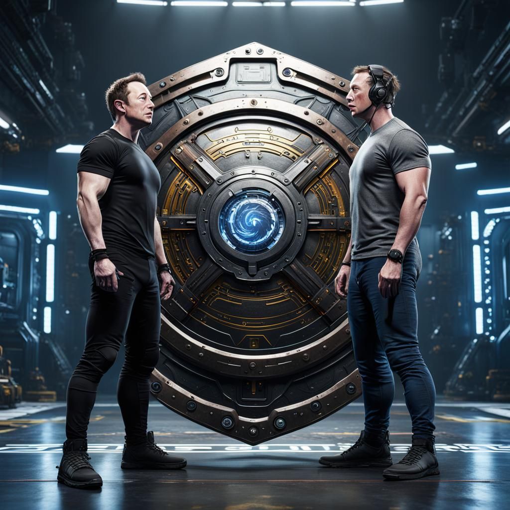 Elon musk vs mark Zuckerberg, Morden cyber-punk shield, face to face ...
