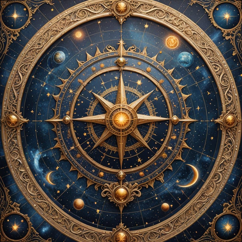 Space Compass - Baroque Celestial Masterpiece in Oil Paintin...